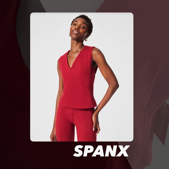 SPANX | Tops | Nwt Spanx Deep Red The Perfect Vneck Seamed Top | Poshmark